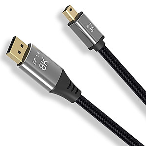 CABLEDECONN 2M 6.6FT Mini DP to DisplayPort 8K Cable 8K(7680x4320)@60Hz 4K@144Hz Display Port 1.4 Bi-Directional Transmission DP to Mini DisplayPort 8K