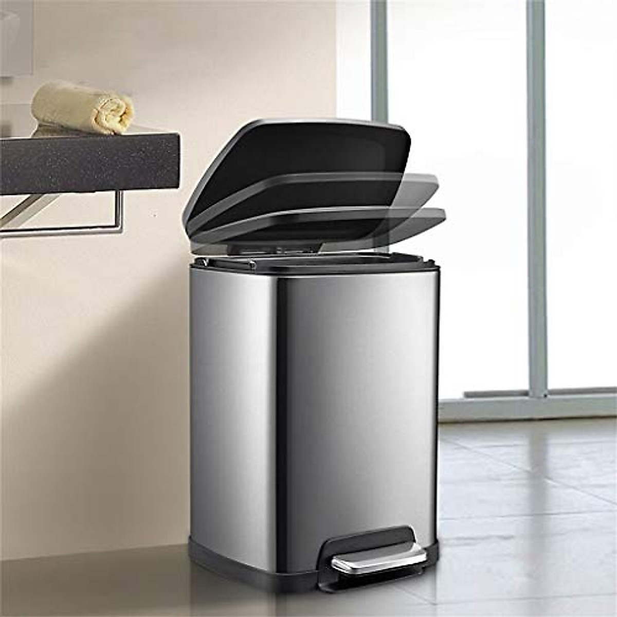 TKFDC Slim Profile Bathroom Waste Bin in Stainless Steel, Brushed Stainless Steel (Color : C)