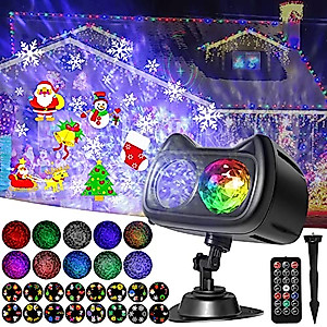 Christmas Projector Lights Outdoor, 2-in-1 3D Ocean Wave Snowflake LED Projector with 16 HD Slides (96 Patterns) and 10 Colors, Waterproof with Remote for Xmas, Halloween, Birthday Party Holiday Decor