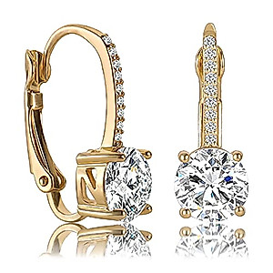 Ladies 1 Carat Diamond Pendant Earrings 18K Gold Plated Cubic Zirconia Hanging Lever Bridal Earrings Girls and Women's Fashion Jewelry (gold)