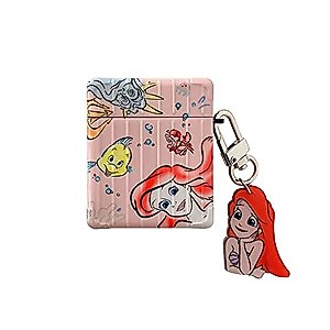 Hard Plastic Case with Keychain Charm for Apple AirPods 1 2 1st 2nd Generation AirPods1 AirPods2 Pink Ariel The Little Mermaid Princess Fish Pink Color Cartoon Anime Cute Lovely Kids Girls