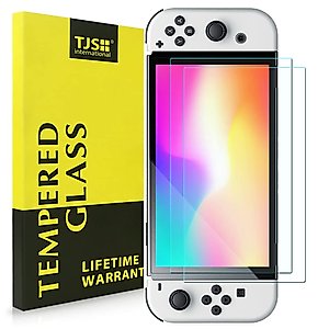 TJS [2 Pack Screen Protector Tempered Glass for Nintendo Switch OLED Model 2021, [Works While Docking] - 0.3mm Thickness/Bubble Free/Ultra Clear/9H Hardness/Anti-Scratch/Anti-Fingerprint (Clear)