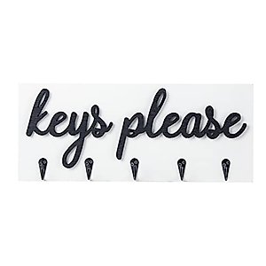 Ka Home Wall Mount Key Holder with Hooks - Entryway Wall Hanger with Key Hooks is an Ideal Organizer for Car Keys, Coats, Hats and More - Cute Farmhouse Style Decorative Hooks - 14 x 6 hes, White