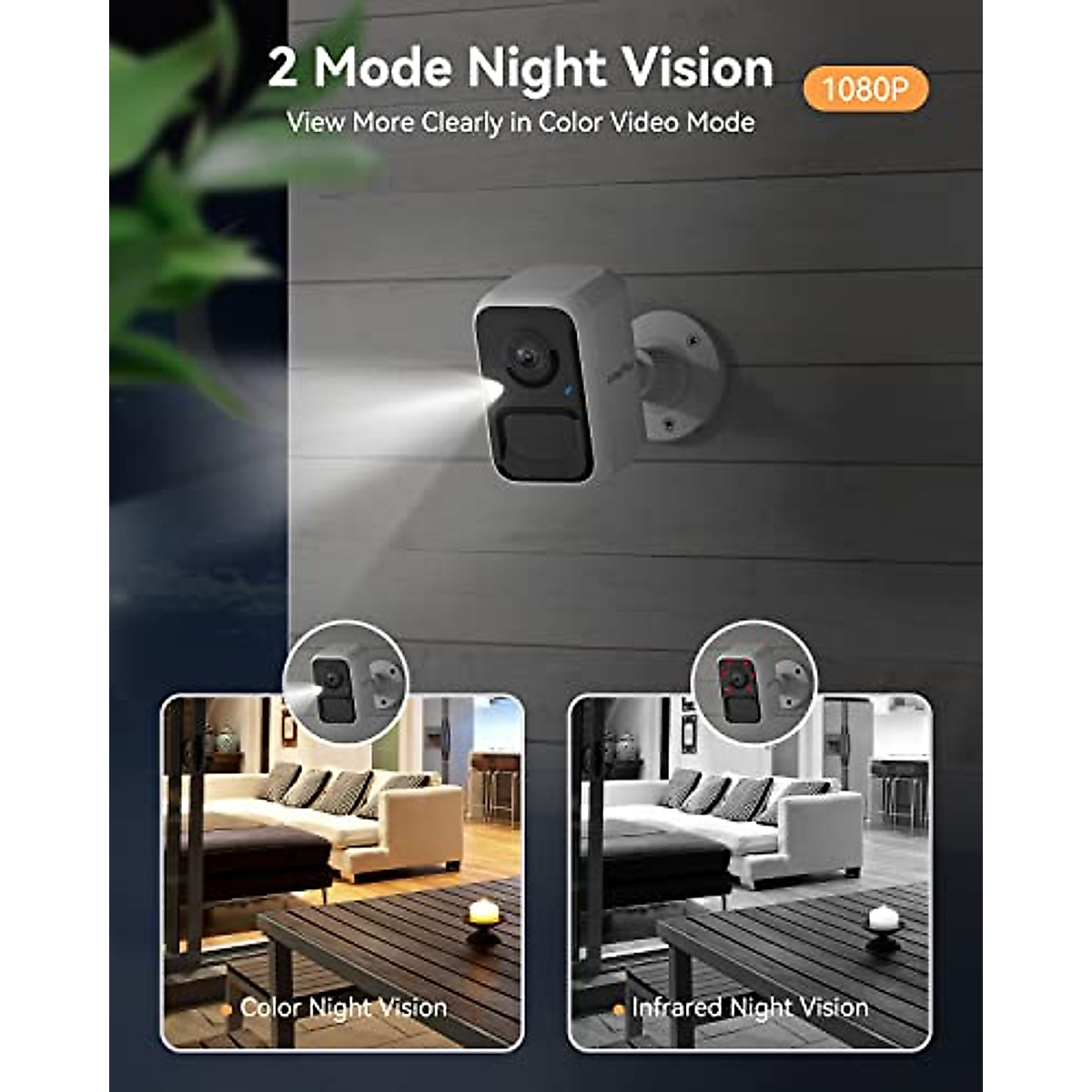 LongPlus Wireless Outdoor Security Camera, Battery Powered Cameras for Home Security Wireless WiFi with Night Vision, Motion Detection,Siren Alarm,Spotlight,2Way Audio (White)