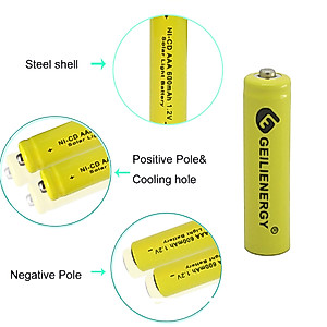 GEILIENERGY Solar Light Batteries AAA NiCd AAA 1.2V 600mAh Triple A Rechargeable Batteries for Solar Lamp Garden Lights (Pack of 12)
