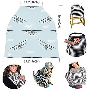 Car Seat Canopy Nursy Cover Airplane, Multi Use Breastfeeding Scarf for Infant Carseat Canopy Stroller Shopping Cart Highchair Old Aircraft Biplanes in Blue Sky Speedy Propellers Wings Retro Design