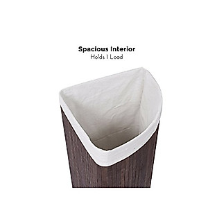 BIRDROCK HOME Corner Laundry Hamper with Lid and Cloth Liner - Bamboo - Espresso - Easily Transport Laundry Basket - Collapsible Hamper - String Handle