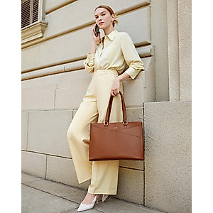 Laptop Tote Bag for Women 15.6 Inch Waterproof Leather Computer Bags Women Business Office Work Bag Briefcase Brown