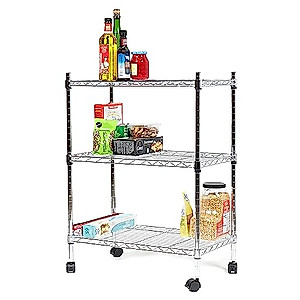 Home Basics Steel Wire Shelf | Heavy Duty | Open Design | Easy To Assemble | (Chrome, 3 Tier | 23.62" x 13.77" x 31.88")