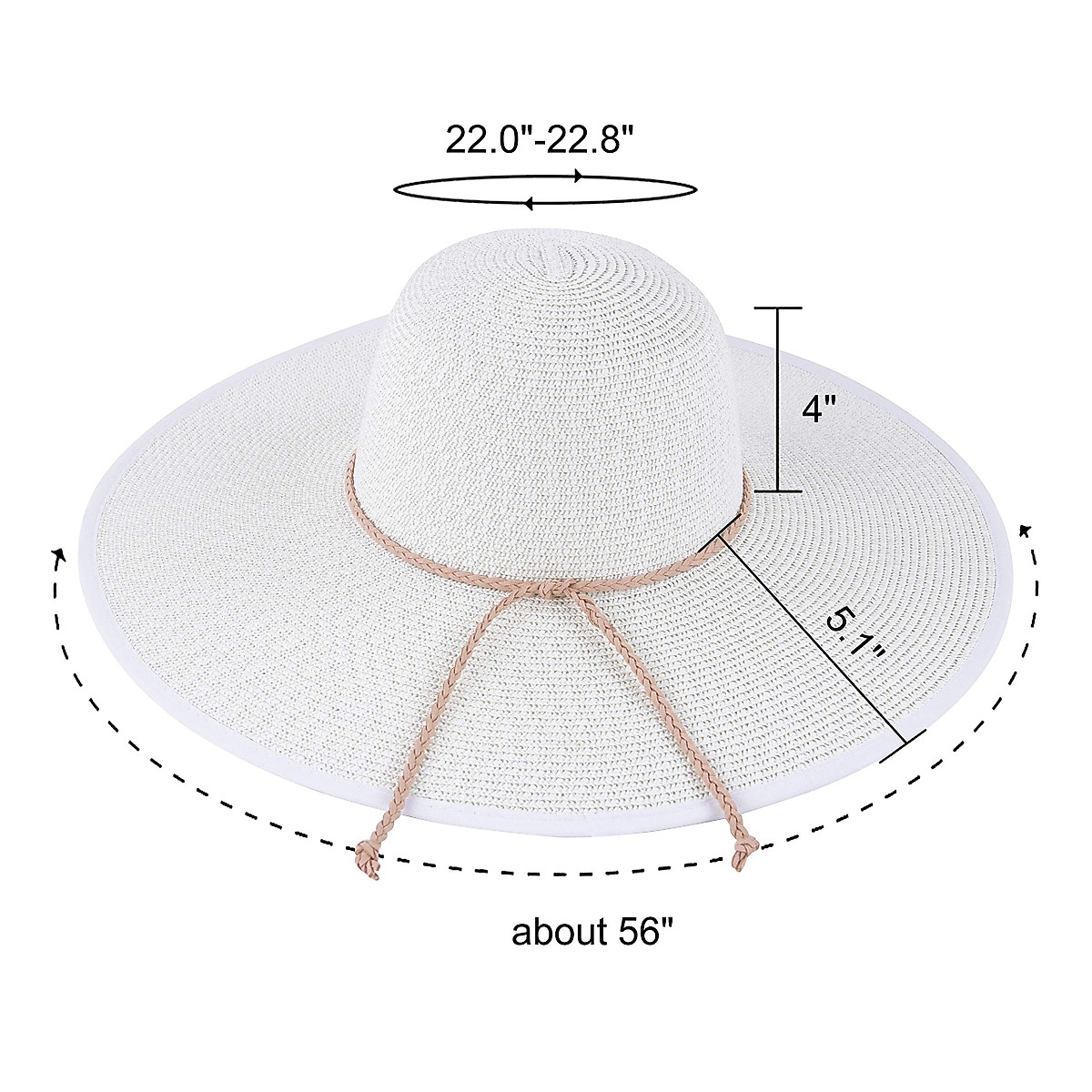 Muryobao Womens Sun Straw Hat Wide Brim UV UPF 50 Summer Hat Foldable Roll up Floppy Beach Cap for Women White