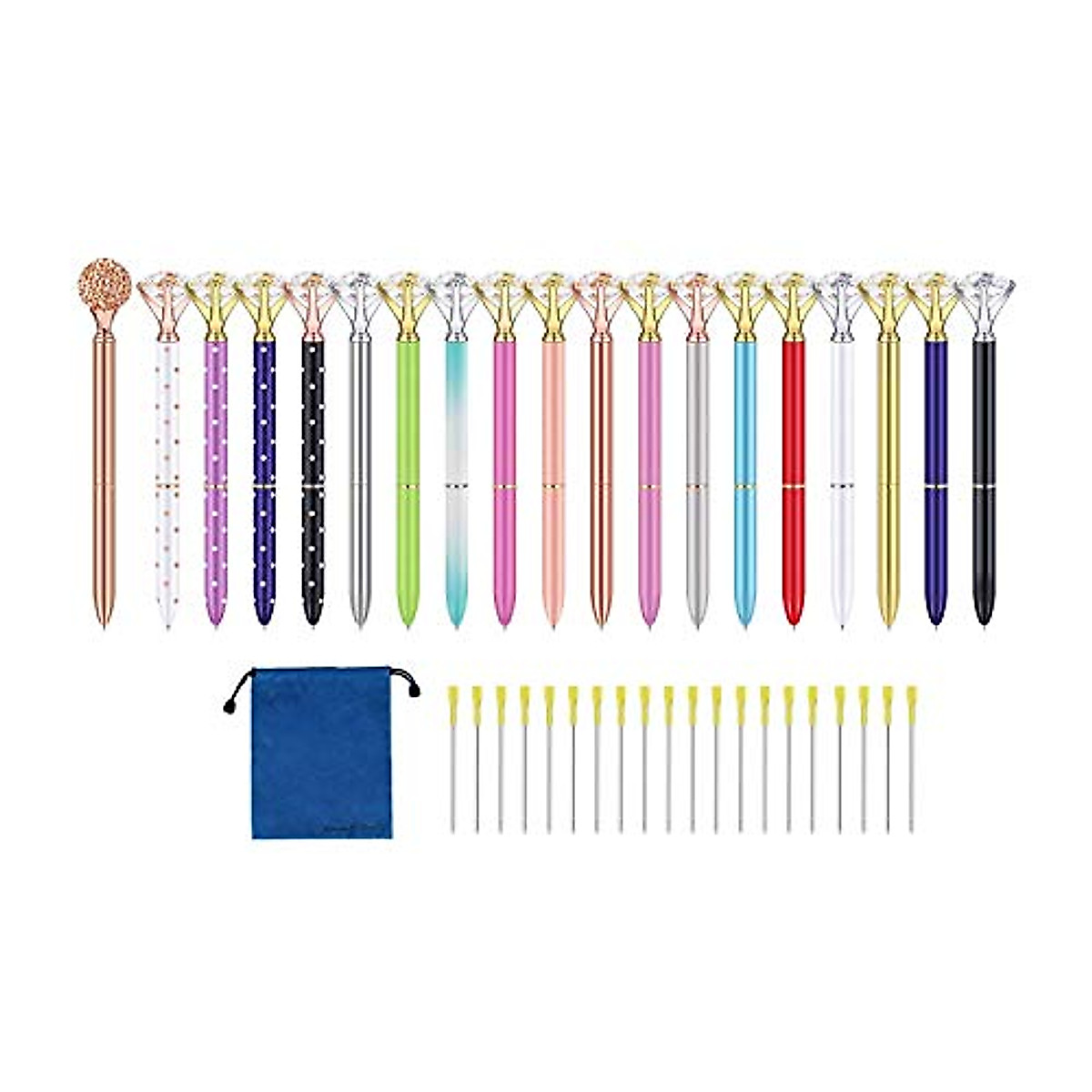 Big Diamond Pen 20 Pieces Rhinestones Crystal Metal Ballpoint Pens Black Ink With 20 Pack 3.2'' Ballpoint Pen Refills, Different Colors (20Pcs Big Diamond Pen)