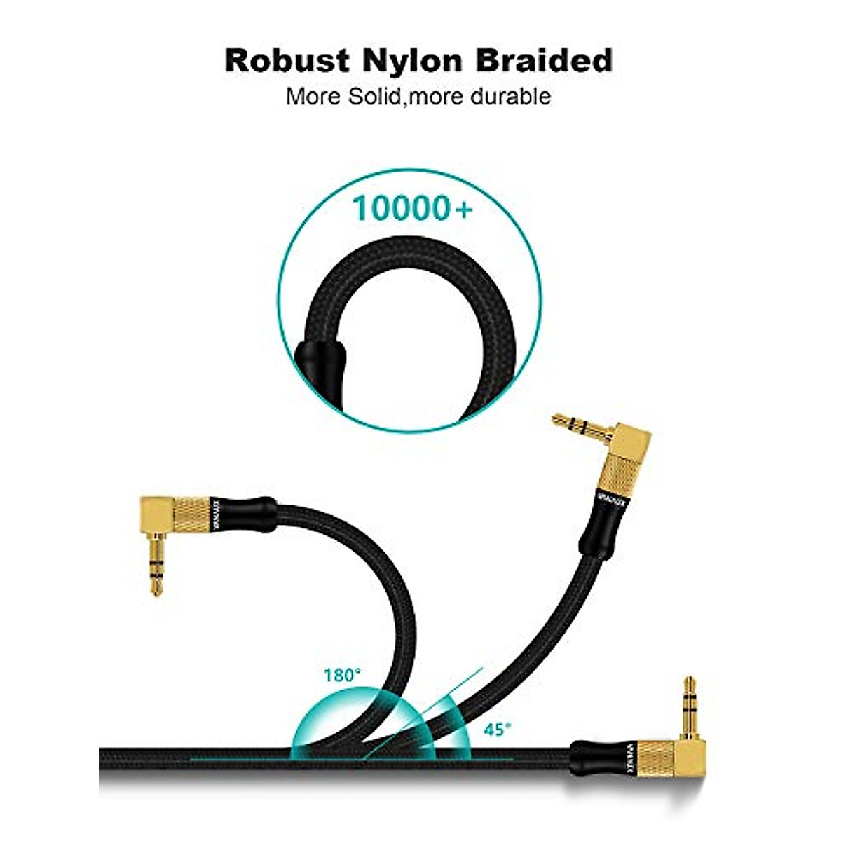 Aux Cable for Car， VANAUX 90 Degree Right Angle Auxiliary Cable Stereo Aux Jack to Jack Cord Compatible for Mp3 Player, Car Stereos, Smartphone, Speakers, Headphone and More(5ft/1.5m)