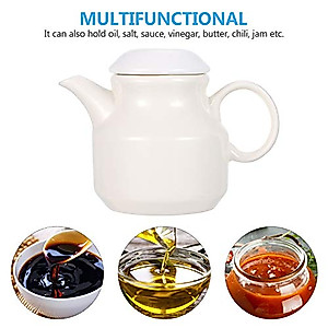 DOITOOL Creamer Pitcher Sauce Pitcher Ceramic Sauce Cups Gravy Pitcher Vinegar Pitcher Condiment Cups Kitchen Sauce Container Ceramic Milk Jug with Handle Lid Gravy Boat with Ladle and Saucer