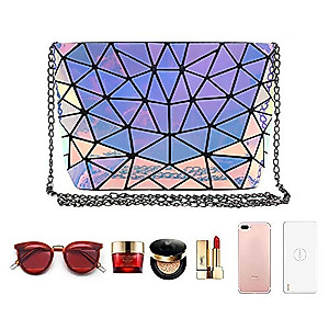 Goclothod Handbag Fashion Holographic Laser Shoulder Bag Geometric Envelope Clutch Chain Crossbody Purse for Women (Iridescent)