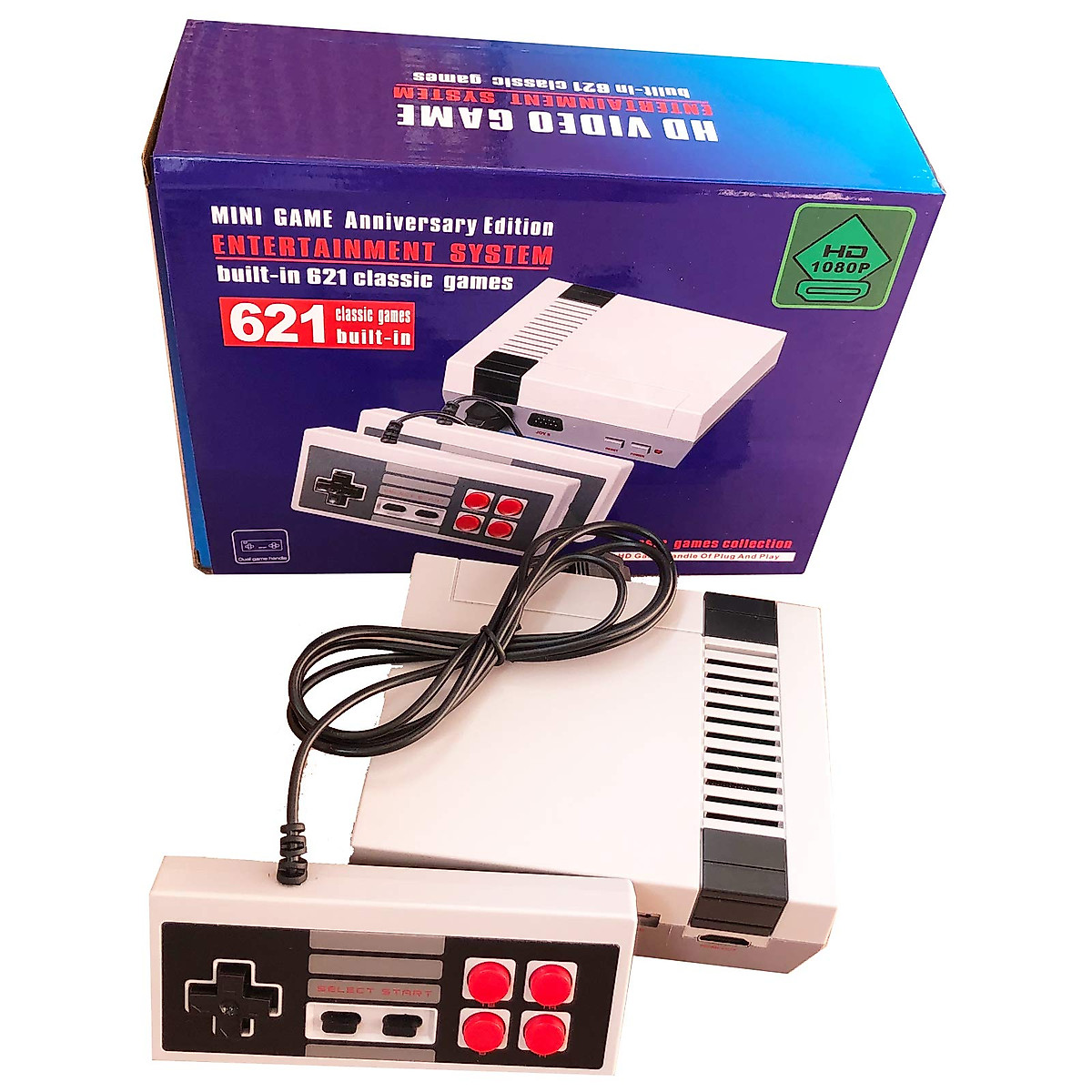 Classic Game Console Built-in 621 Game, with 2 Joysticks, Mini Retro Childhood Video Game Console, Handheld Game Player Console HDMI Out