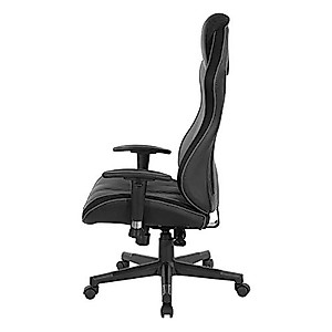 OSP Home Furnishings BOA II Ergonomic Adjustable High Back Gaming Chair with Thick Padded Coil Spring Seat, Built-in Lumbar Support and Headrest, Black Bonded Leather with Grey Accents
