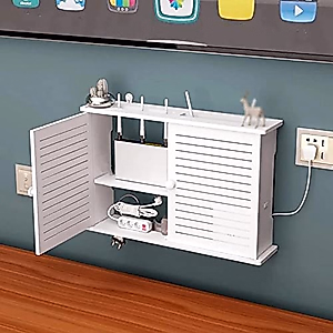 Jaquiain Wireless WiFi Router Storage Boxes Wooden Box Cable Wire Bracket Wall Plug Board Storage Shelf S