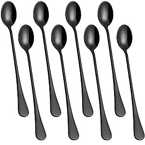 Lovingly Yours 7.5-Inch Long Handle Ice Tea Spoons, Ice Cream Spoons, Black Coffee Spoons, Long Spoons for Stirring, Stainless Steel Spoons for Dessert, Sundae, Shakes
