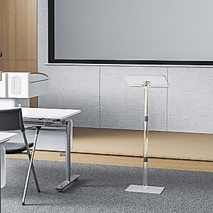 HMYHUM Small Acrylic Podium Stand, Angle Adjustable, 15.7" L x 11.8" W x 42.3" H, Modern Lecterns & Pulpits for Classroom, Concert, Church, Speech, Easy Assembly, Metal Base, Clear