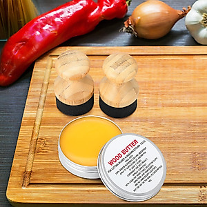 Threlaco 3 Pcs Cutting Board Oil Applicator with Wood Cutting Board Oil Wax Set Cutting Board Wax Conditioner for Butcher Block and Wooden Kitchen Tools Cutting Round Board Oil Scrub Brush