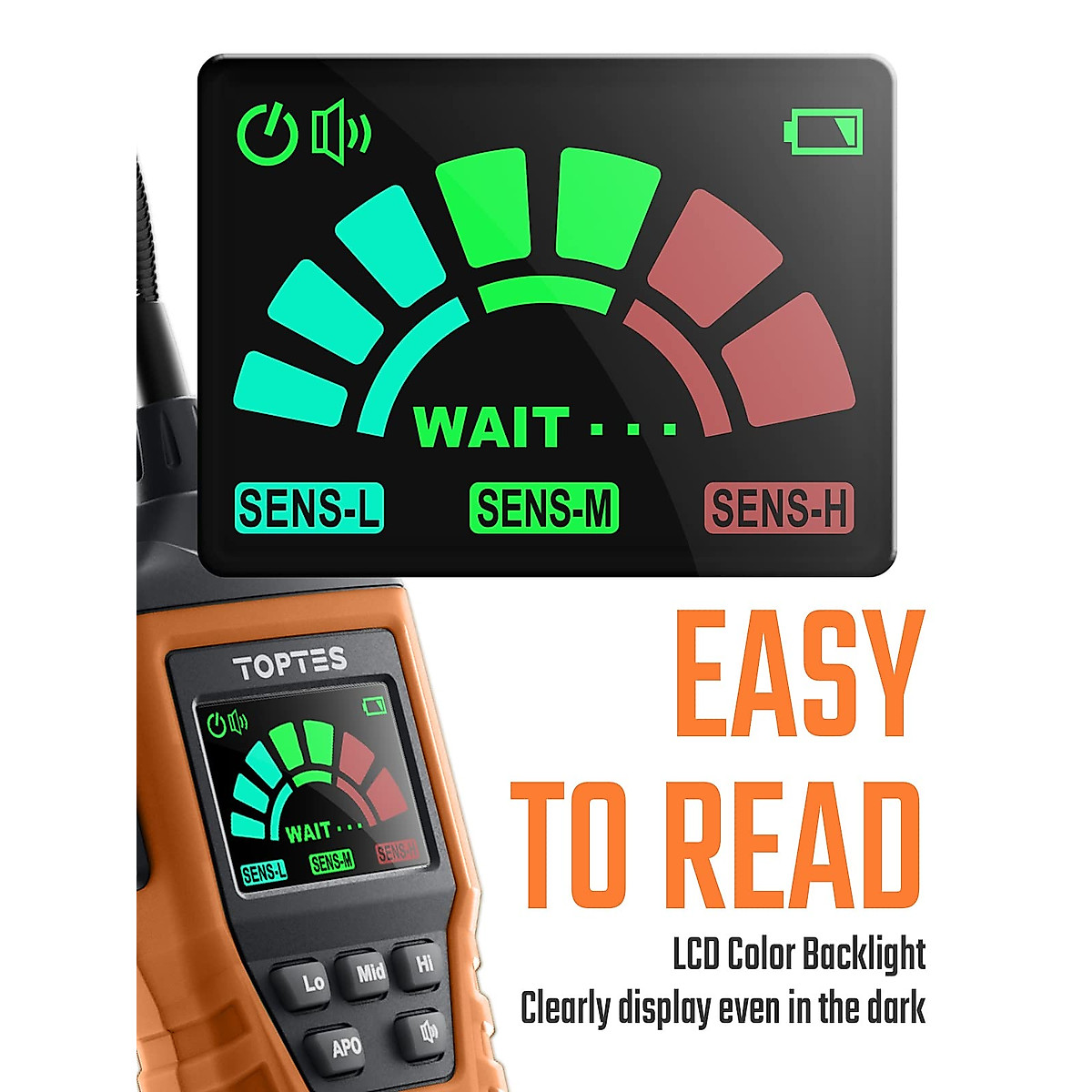 Natural Gas Detector, TopTes PT520A Gas Leak Detector with 17-Inch Gooseneck, Locating The Source of Propane, Natural Gas, and Combustible Gas Leak for Home and RV (Includes Battery x3) - Orange