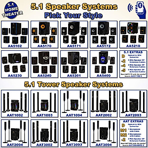 Acoustic Audio Bluetooth 5.1 Speaker System with Sub Light FM and Optical Input Home Theater 6 Speaker Set