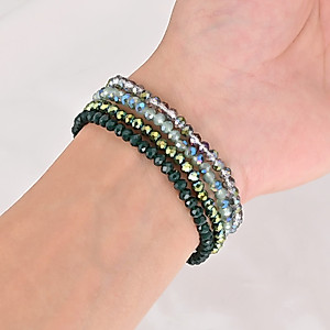 VONRU 9 Sets Crysal Bead Bracelets for Women Bohemain Stackable Bracelet Charm Mixed Color Handmade Strand Bracelet for Sisters Wife Daughter