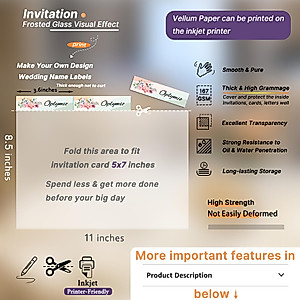 Thick Translucent Vellum Paper, Oplymio 42 Sheets 167GSM Printable Tracing Vellum Paper for Invitations, Envelopes, Heat Embossing, Belly Bands(8.5 x 11 Inches)