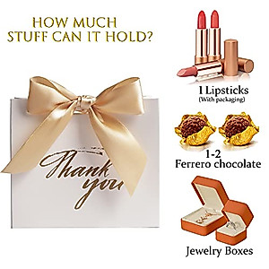 DECHISY 24Pack Small Thank You Gift Bag Party Favor Bags Treat Boxes with Gold Bow Ribbon, White Paper Gift Bags Bulk for Wedding Baby Shower Business Party Supplies