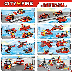 1432 Pieces City Fire Truck , Fire Rescue Helicopter , Fire Rescue Boat Building Blocks Set , 8+1 City Fire Mobile Command Center Truck , Fire Engine Gifts for Kids, Boys and Girls Ages 6-12