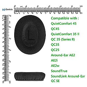Geekria Comfort Velour Replacement Ear Pads for Bose QCSE QC45, QC35, QC35 ii, QC35 ii Gaming, QC15 QC25, AE2, AE2i, AE2w, SoundTrue, SoundLink AE, Headphones Earpads/Ear Cushion