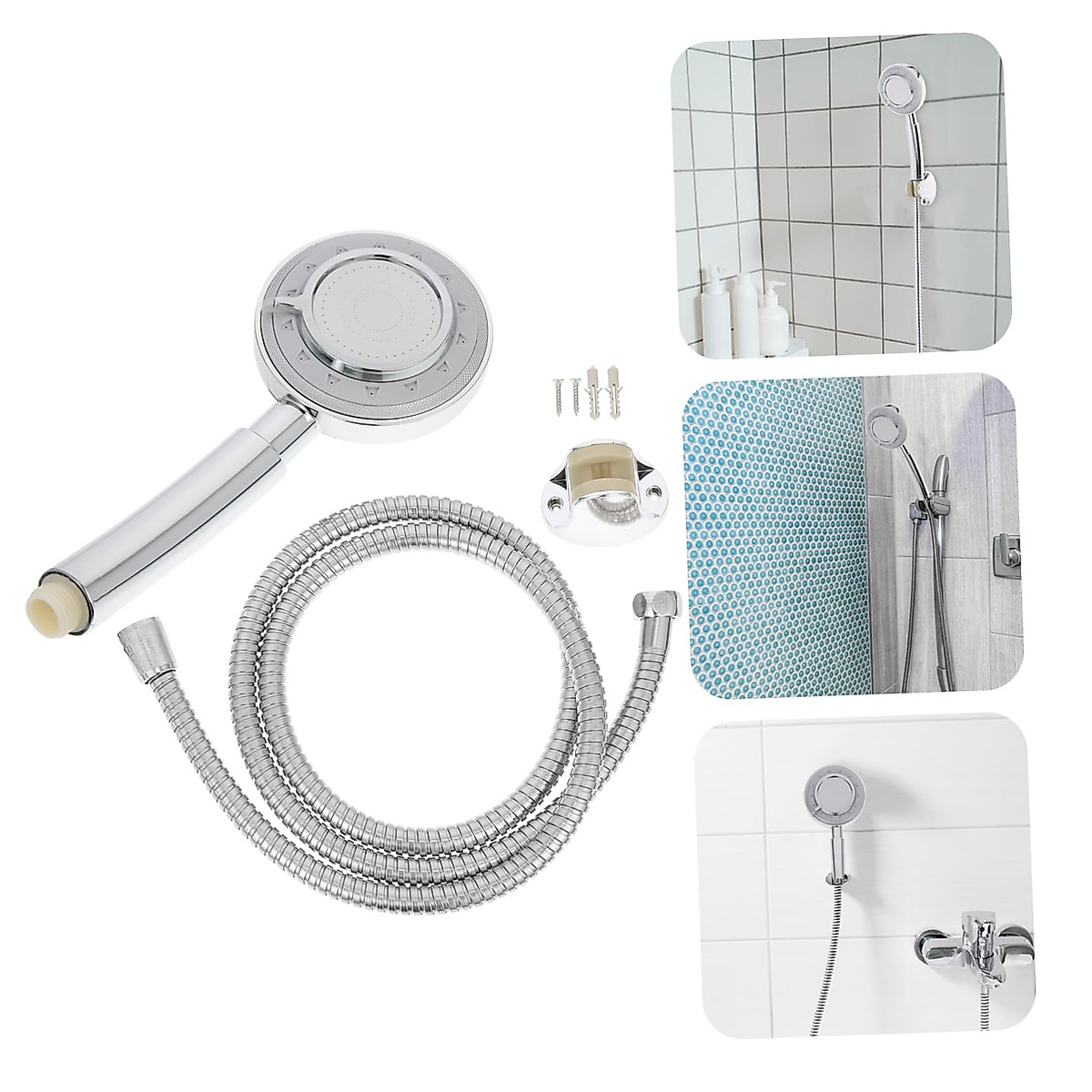 jojofuny 3 Sets Shower Head Showering Spray Head Showerhead Kitchen High Pressure Rainfall Spray Bath Kits Wood Led Base Magnetic Soap Holder Caps Bathroom Head Toilet Abs Suit Handheld