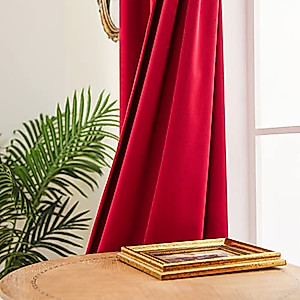 WOD FAMY Velvet Blackout Curtains Drapes Rod Pocket for Living Room/French Door, 52Wx84L Inch Per Panel, 2 Pcs Red Wine