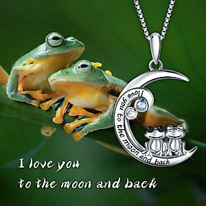ABBGIABBW Frog Necklace S925 Sterling Silver I Love You to the Moon and Back Cute Animal Moon Pendant Necklaces Jewelry Gift for Women Sister