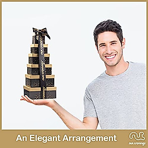 Easter Dried Fruit & Mixed Nuts Gift Basket Black Tower + Ribbon (12 Assortments) Gourmet Food Bouquet Arrangement Platter, Birthday Care Package, Healthy Kosher Snack Box, Adults Men Women