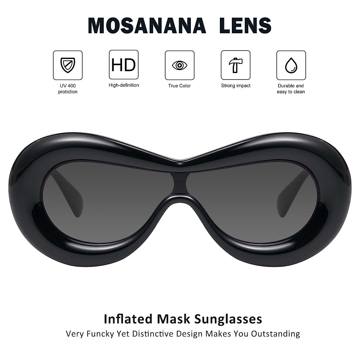 mosanana Inflated Bubble Y2k Oval Sunglasses for Women Trendy Cool Cute Funky Fashion Retro Vintage Black Baddie Dark Stylish 90s Aesthetic 2000s Ladies Chunky Thick Sun Glasses Shield Shade KAIA