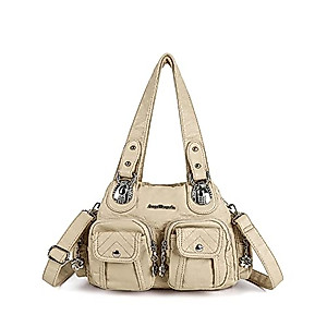 Angelkiss Small Hobo Bag for Women Soft Washed Vegan Leather Multi-pocket Shoulder Handbags and Purses Satchel Purse Roomy and Fashion