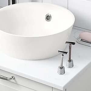 Linkidea 2 Pack Safety Razor Stand, Opening Dia 0.5" (13mm) Men's Shaving Razor Holder, Razor Holder for Bathroom Countertops Compatible with Shaving Revolution (Brushed Silver)