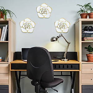 Chuangdi 3 Pieces Large Wall Metal Flowers Multiple Layer Home Decoration for Indoor Outdoor Home Garden Office Living Room Garden Porch Patio (White,8 Inch)