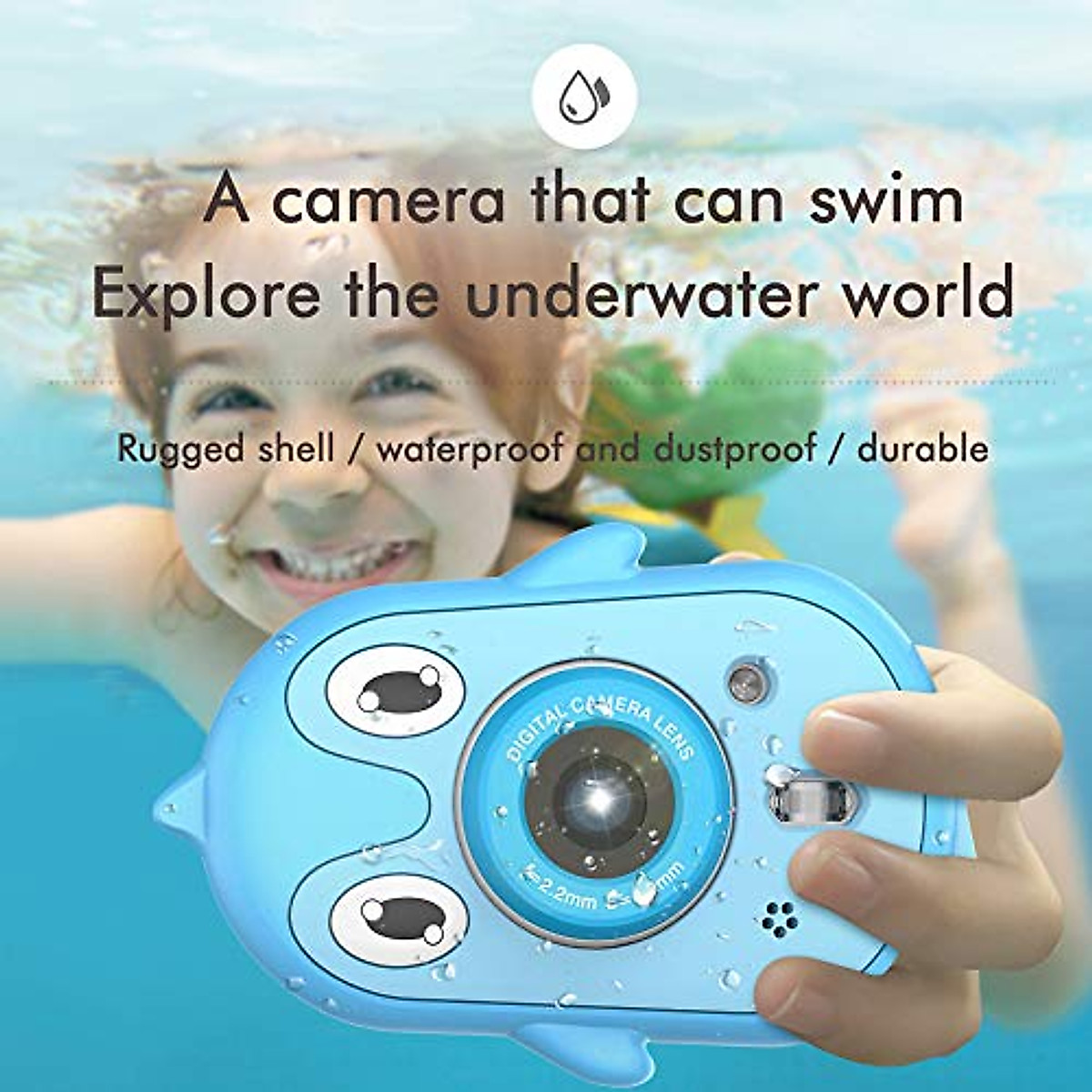 IPS Screen with Silicone Cover Cartoon Children Digital Camera, Children Camera, Portable for Boys Girls(Blue)