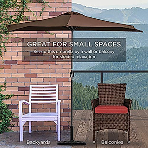 Best Choice Products 9ft Steel Half Patio Umbrella for Backyard, Deck, Garden w/ 5 Ribs, Crank Mechanism, UV- and Water-Resistant Fabric - Brown