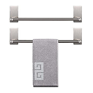 NearMoon Self Adhesive Bathroom Towel Bar- Stainless Steel Bath Wall Shelf Rack Hanging Towel Stick On Sticky Hanger Contemporary Style, NO Drilling, 16-Inch Towel Rack (2 Pack, Brushed Nickel)