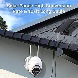 EUKI Security Cameras Wireless Outdoor, 2K Solar Security Camera System 360° PTZ with Spotlight & Siren, 2.4Ghz Outdoor Security Cameras,Color Night Vision, PIR Motion Detection, 2-Way Talk, IP66.