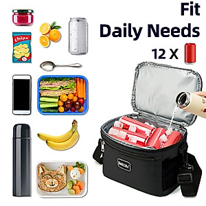 BEIMILY 2 Pack Insulated Lunch Bag Lunch Box for Women Men Insulated Cooler Lunchbox,Small Soft Sided Cooler Hand bags,lunch box for work with Adjustable Shoulder Strap (black+black),2305AC