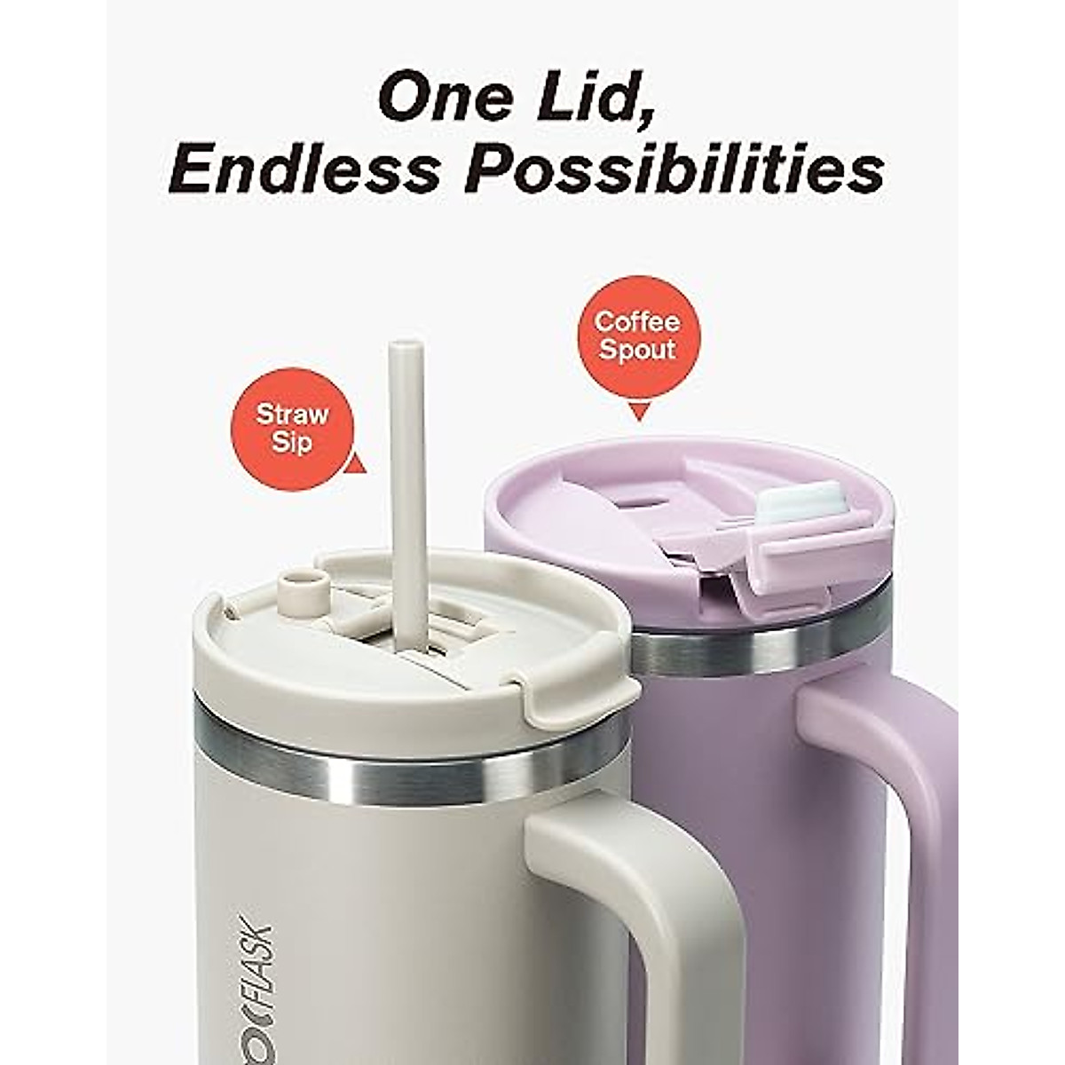 Coolflask 40oz Tumbler with Handle, Insulated Water Tumbler with Lid and Straw, Coffee Tumbler Travel Mug Stainless Steel for Cup Holder, Keep Cold for 24H/Hot for 12H, Apricot