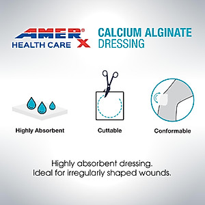 AMERX - Calcium Alginate - Wound Dressing Pads - Non Adhesive Pads - Absorbs up to 20x its Weight in Fluid for Pressure and Diabetic Ulcers