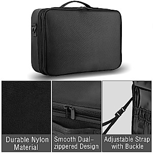 MoKo Travel Cosmetic Bags, Professional Nylon Cosmetic Makeup Case Bag Box Organizer with Handle & Adjustable Dividers Compartments for Cosmetics Makeup Brushes Tools Skincare Products – Black