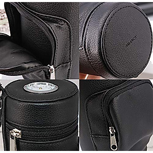 AMANCY Premium Handy Black Leather Travel Cigar Humidor Case with Accessory Pocket , Conveniently Carry Lighter and Cutter