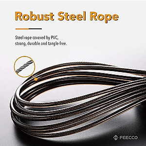 FEECCO 1/2 lb Weighted Jump Rope for Boxing, Cardio, Crossfit Workout, 8~11ft Range Adjustable Length Steel Ropes with Ball Bearings and Metal Handles, Suitable for Men and Women