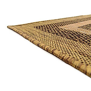 Unique Loom Outdoor Border Collection Area Rug - Multi Border (9' x 12' Rectangle, Light Brown/ Brown)